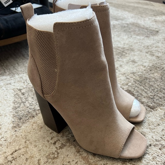 Qupid | Shoes | Qupid Tan Suede High Ankle Peep Toe Booties | Poshmark